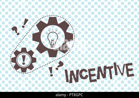 Writing note showing Incentive. Business photo showcasing thing that ...