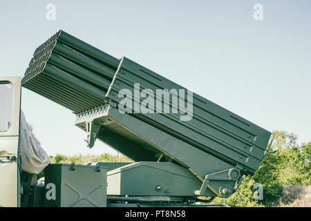A launch rocket system BM-21 Grad during exercises at the artillery ...