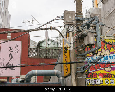 Electric cables on electrical pole at shinjuku city in Tokyo, Japan ...