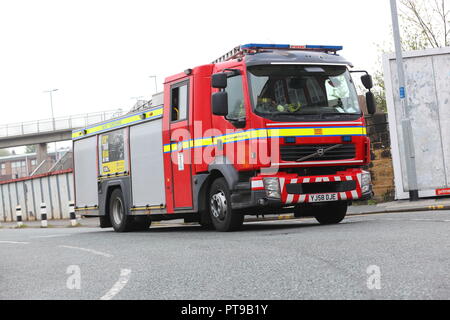Fire engines from West Yorkshire Fire & Rescue Service arriving at a ...