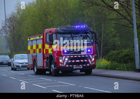 West Yorkshire fire service engines attending fire in Leeds Stock Photo ...