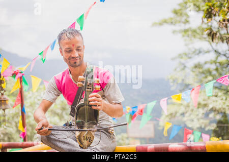 kathmandu,Nepal - Aug 23,2018: A Man Playing Sarangi,a traditional ...