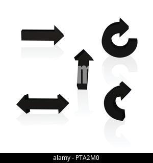 Set of isometric arrows. 3d black with hatching. Use as side pointers, loading, cursor, refresh ...