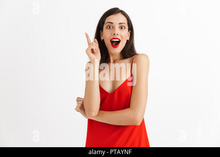 Image of a happy excited young pretty beautiful woman posing isolated ...