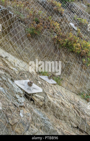 Chain link rockfall protection mesh and anchor point Stock Photo - Alamy