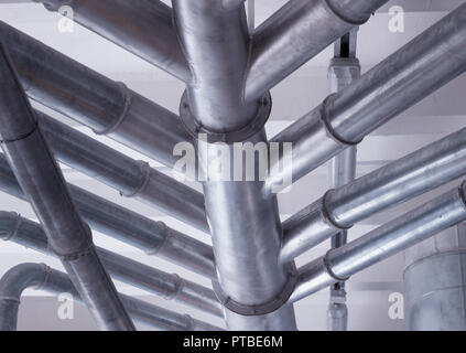 Plant for the production of food flour, a lot of metal pipes through ...