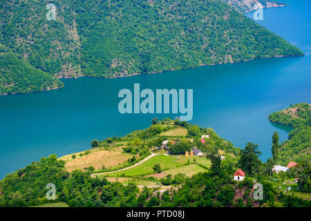 Albania, Shkoder, Drin river, dam wall of Fierza reservoir, Liqeni i ...