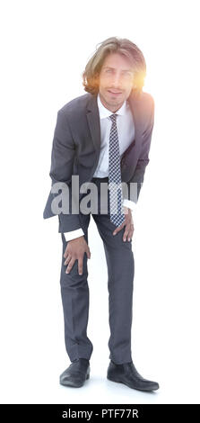 Worried businessman bending head down isolated on white background ...