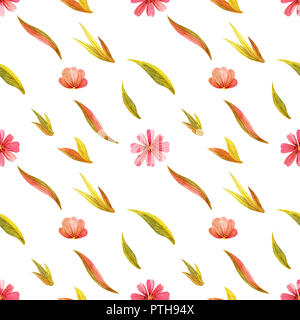 Yellow wild plants seamless pattern. Watercolor on a white backdrop ...