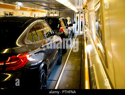 channel tunnel car train interior france uk Stock Photo - Alamy