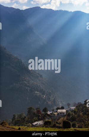 House in the mountain village of Supi high above the Saryu river in the ...