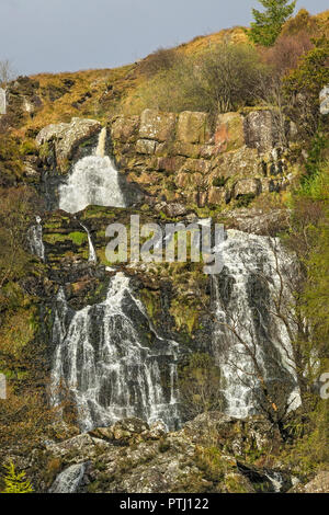 Waterfall Pistyll Rhyd-y-meinciau showing middle section on Afon (river ...