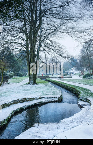 Snow falling in Trenance Gardens in Newquay Cornwall Stock Photo - Alamy