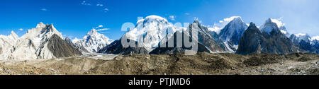 K2 and Karakorum Peaks Panorama at Concordia Pakistan. K2 Broad Peak ...