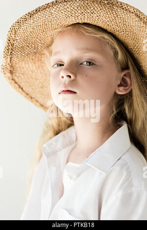 Portrait of preteen adorable child girl playing with her pet giant ...
