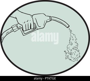 Illustration of hand holding a gas gasoline fuel pump station nozzle ...