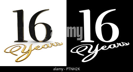 Golden number sixteen (16 years) on white background with pattern style ...
