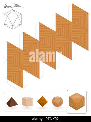 Icosahedron platonic solid template. Paper model of a icosahedron, one ...