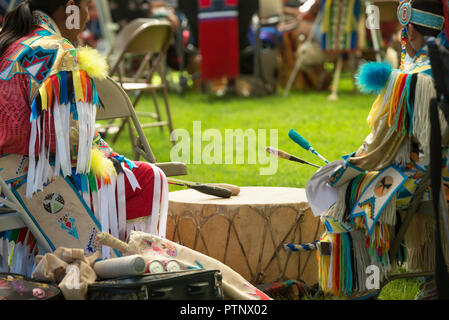 Native Americans drumming at powwow at the Nez Perce National ...