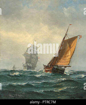 Bille Vilhelm - Seascape with Sailing Ships on Open Sea - Danish School ...