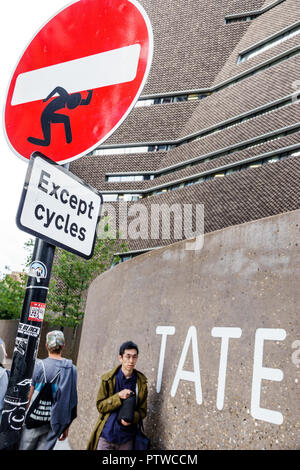Graffiti on a No Entry street sign, John Fisher Street, London, England ...