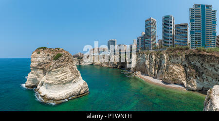 Rouche rocks in Beirut, Lebanon near sea and during sunset. Cloudy day ...