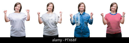 Collage Of Down Sydrome Woman Over Isolated Background Showing And