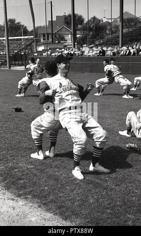 Sports, baseball and team stretching in training, exercise and fitness ...