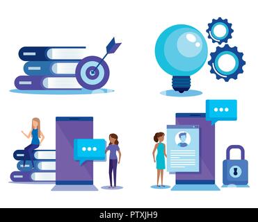 mini people with target and books vector illustration design vector ...