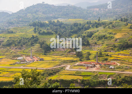Lalitpur,Nepal - Oct 8,2018: Brick factory with chimney near the rice ...