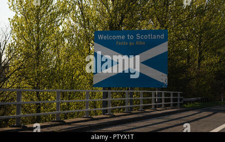The Welcome to Scotland sign at the border between Scotland and England ...