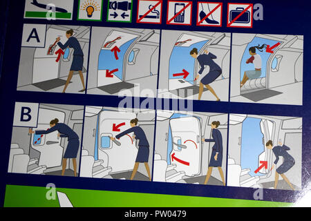 Emergency exit door in an airplane Stock Photo - Alamy