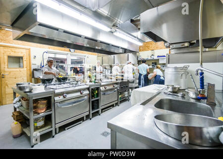 Team of restaurant kitchen staff busy at work Stock Photo - Alamy