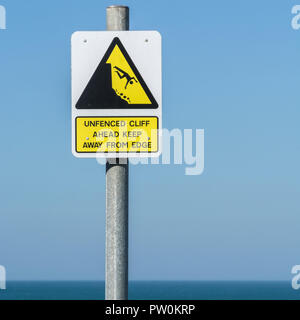 Warning sign of danger to fall off the cliff at Beachy Head, one of ...
