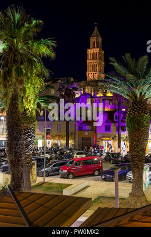 Split at night, Croatia. Famous illuminated city with roman ...