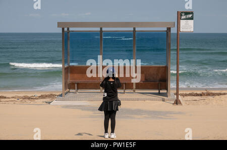BTS Bus Stop, Oct 9, 2018 : 'BTS Bus Stop' is seen at Jumunjin beach in ...