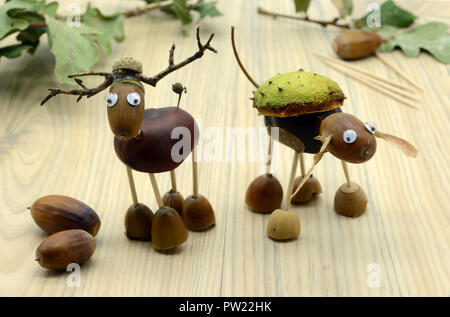Funny chestnut man made of chestnuts and Steichhälzern in autumn Stock ...