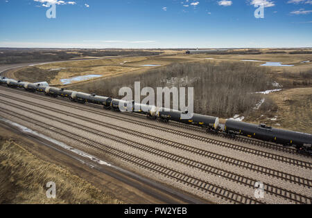Oil storage tanks for holding crude oil to be loaded in tanker trucks ...