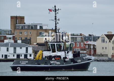 Serco Marine Services' tugboat SD Impetus, with the oiler barge SD ...