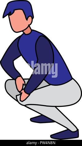 man crouching icon over white background, vector illustration Stock ...