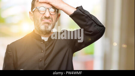 Priest religion man terrified and nervous expressing anxiety and panic ...