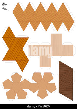 Platonic solids. Template of a dodecahedron with wooden texture to make ...