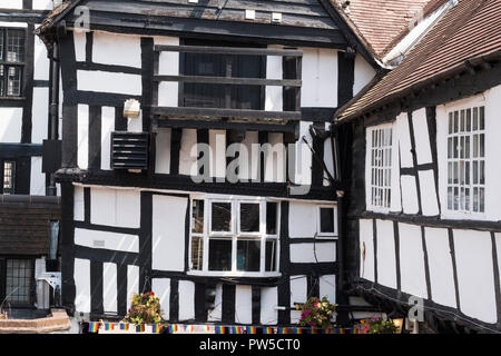 The half-timbered rear of the Bull Hotel, Ludlow, Shropshire, England ...