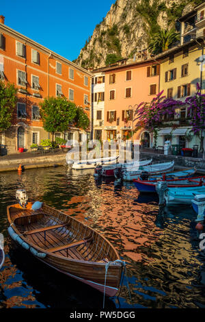 Little harbour in Limone on Lake Garda in Northern Italy Stock Photo ...