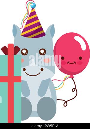 Hippo with birthday present, illustration, vector on white background ...