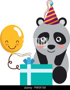 Kawaii panda Happy Birthday text vector seamless pattern background ...
