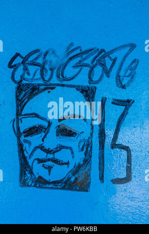 Graffiti by unknown person in Newquay, of face and the number 13 ...