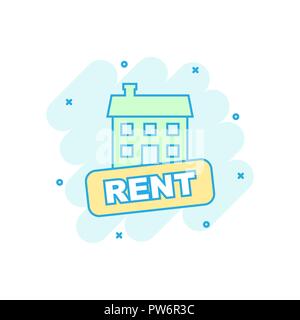 Cartoon colored buy or rent house icon in comic style. House ...