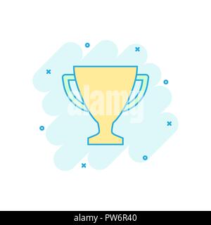 Trophy cup icon in comic style. Goblet prize cartoon vector ...