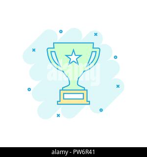 Trophy cup icon in comic style. Goblet prize cartoon vector ...